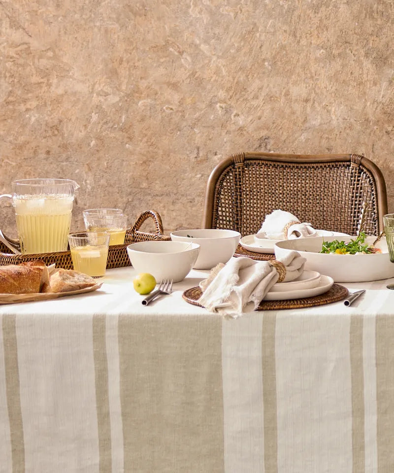 Stripe Linen Tablecloth - Stone – Maison on Main Berry